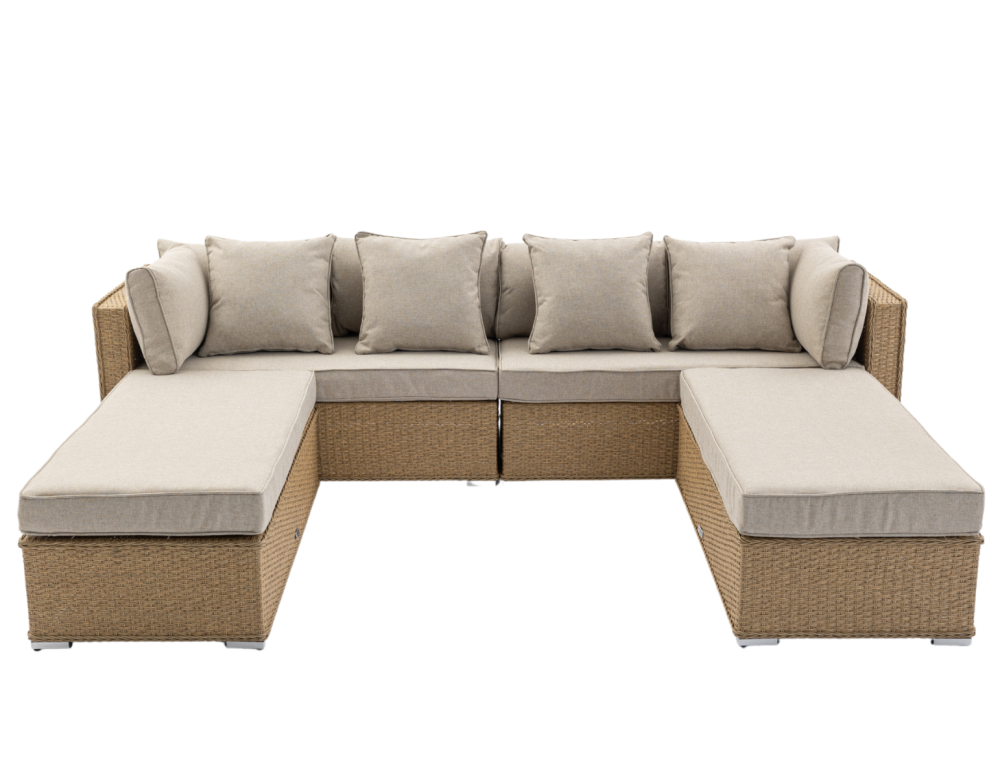 Monaco rattan double sofa with footstools store