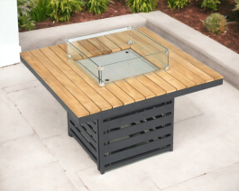Sequoyah Aluminium and Teak Fire Pit Table | Rattan Direct
